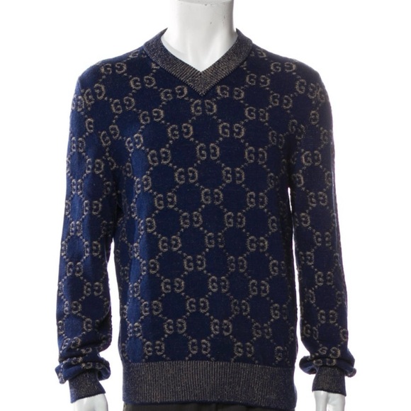 Gucci | Sweaters | Gucci Navy Blue Patterned Mens Sweater | Poshmark